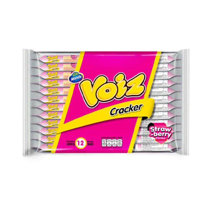Voiz Crackers วอยซ์ แครกเกอร์สอดไส้ครีม รสสตรอว์เบอร์รี 28 กรัม x 12 ซอง | Lazada.co.th