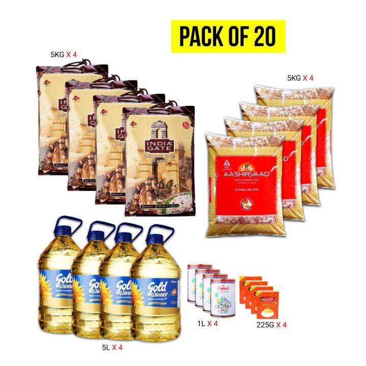 Indiagate Classic Basmati Rice 5KGX4, Aashirvaad Whole Wheat Flour ...