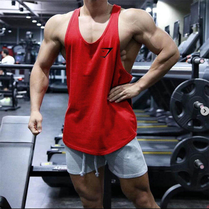 Gymshark Mens Tank Tops ท็อปส์ตาข่าย Singlets Training Wear Tops ...