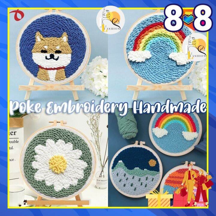 [L&L] Poke Embroidery Thread Beginners Handmade Set with Pattern Toys diy Stitch Tufting ...