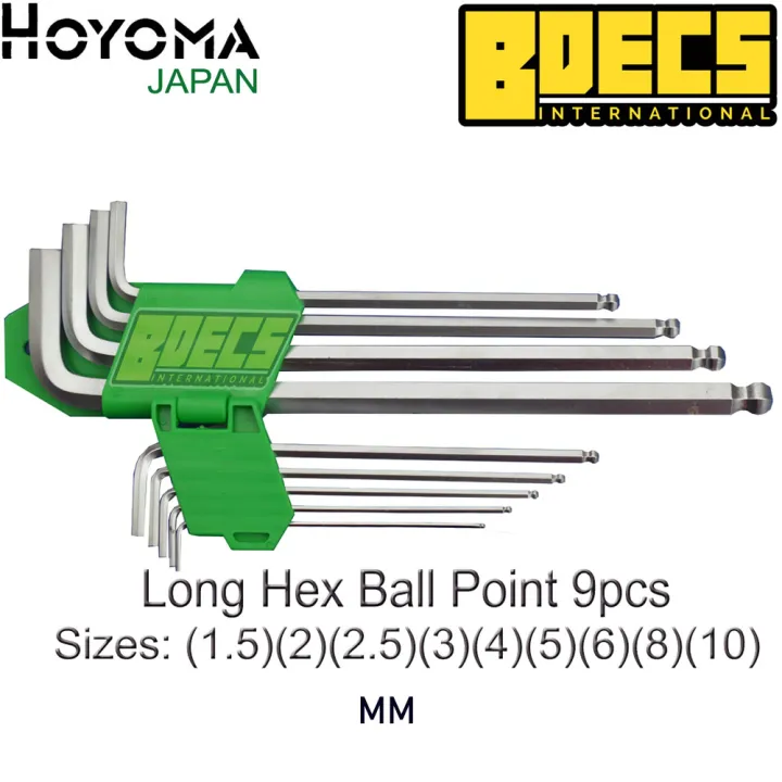 Hoyoma Japan Ball Point Long Arm S2 Allen Hex Key Set 9 pcs Heavy Duty ...