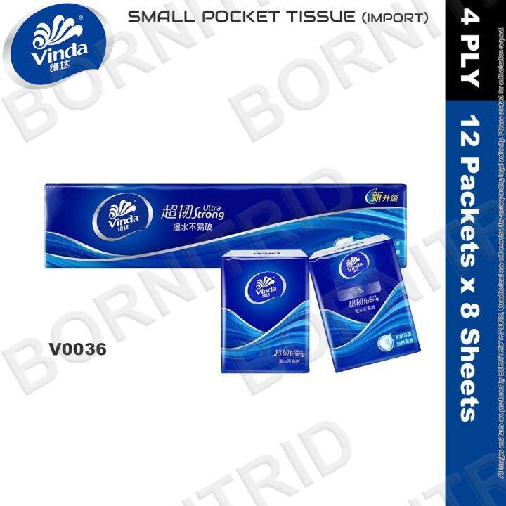 Vinda Deluxe 4 Ply Pocket Hanky Tissue (Import) 维达便携手帕纸纸巾 (12 Packets x ...