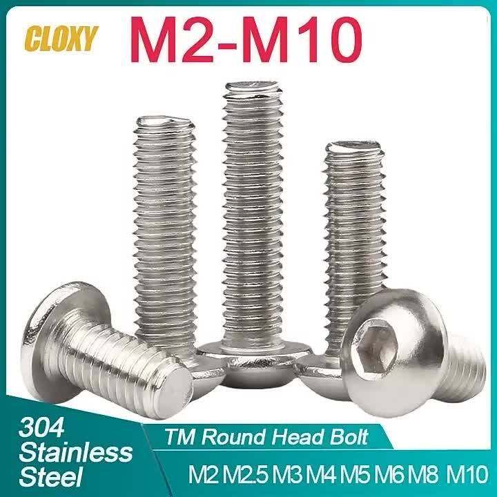 M2 M2.5 M3 M4 M5 M6 M8 M10 A2-70 304 Stainless SteelHexagon Hex Socket Head Button Allen Bolt ...