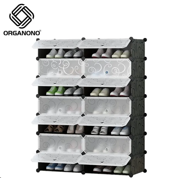 Organono DIY 6-14 Doors Multi-purpose Stackable Shoe Organizer Adjustable Storage Rack Cabinet ...