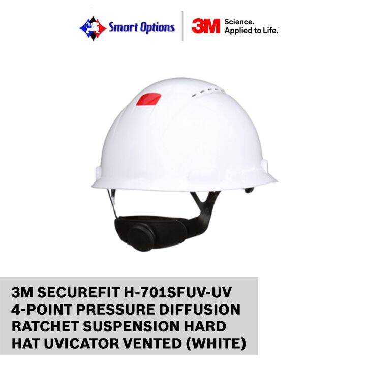 3M Securefit H-701SFV-UV HARD HAT UVICATOR WHITE 4-POINT PRESSURE DIFFUSION RATCHET SUSPENSION ...