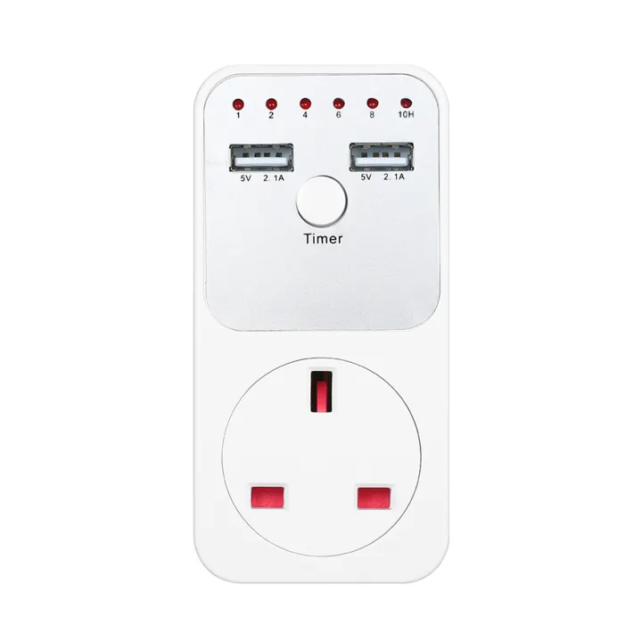 Countdown Timer Socket with 2 USB Ports 5V 2.1A Outlet Plug-in Time ...