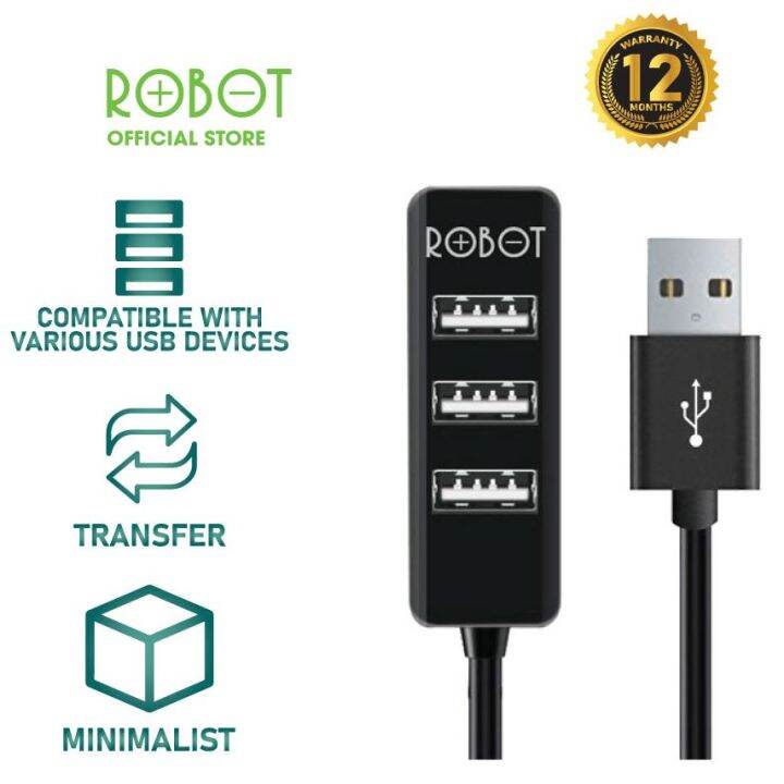 Robot Hub H140-80 4-Port USB 2.0 Hub Ultra-Slim Data USB Hub 12 Months ...