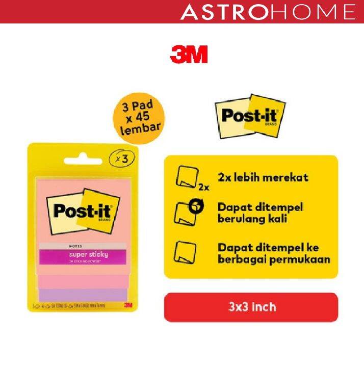 Post It 3M - Memo Tempel Super Sticky Notes Flamingo 3 x 3 In (3 x45 ...