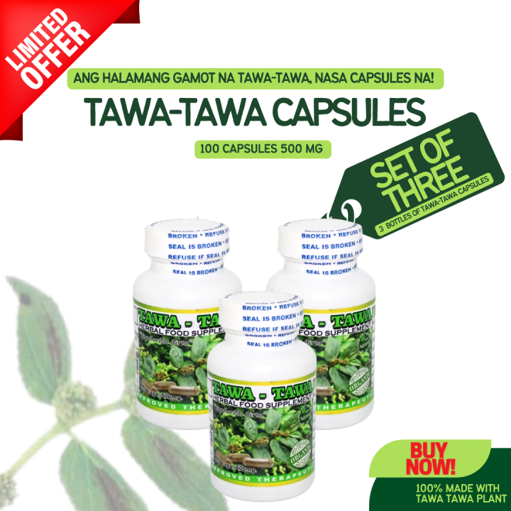 😁 Set of 3 Original Pure Tawa Tawa Herbal Capsules 100 Capsules | 500mg ...