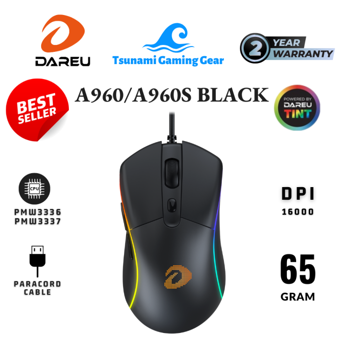 Chuột Gaming siêu nhẹ DAREU A960/ A960s BLACK ULTRALIGHT RGB/ Pixart PWM3336 - PWM3337/ màu đen ...