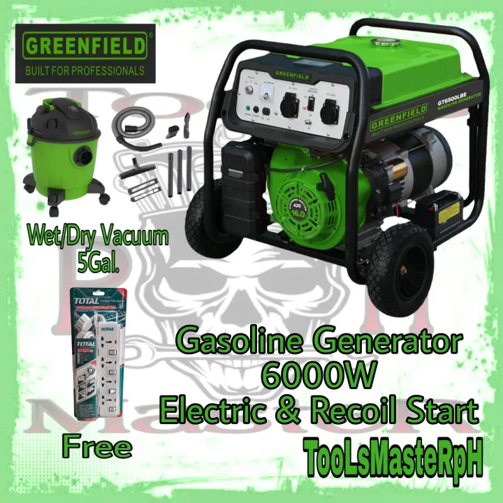 GREENFIELD 6000W Gasoline Generator GT6500LBE w/ GREENFIELD 5 Gal. Wet ...