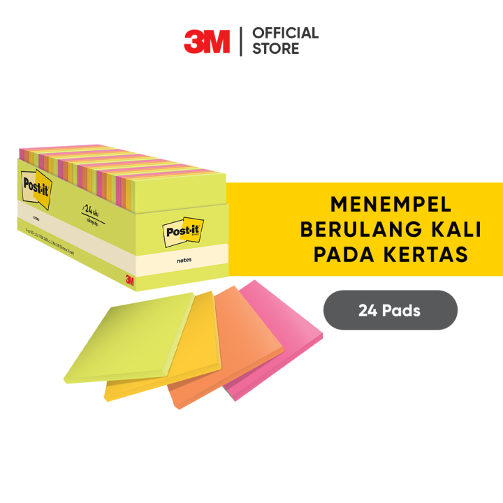 Post-it® Original Color Notes Assorted Color, 3x3”, 24pad/box | Lazada ...