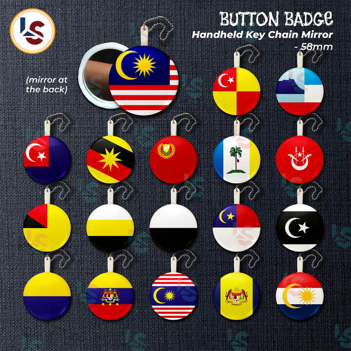 (KeyChain + Mirror) Bendera Negeri Button Badge Negeri di Malaysia Flag ...