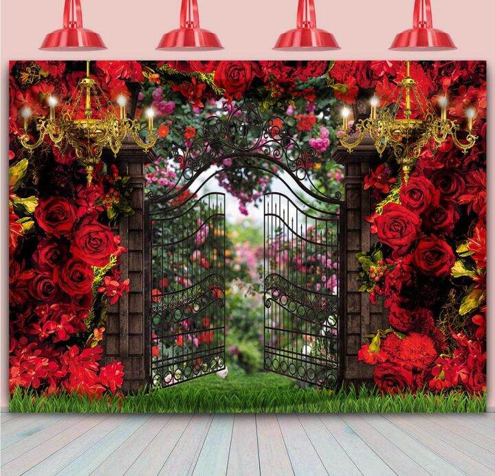 7x5ft Garden Courtyard Photography Backdrop Red Rose Vintage Garden ...