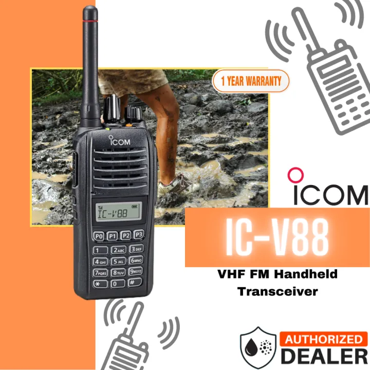 ICOM IC-V88 VHF 5.5 Watts Rugged, Compact, Waterproof Professional Two ...