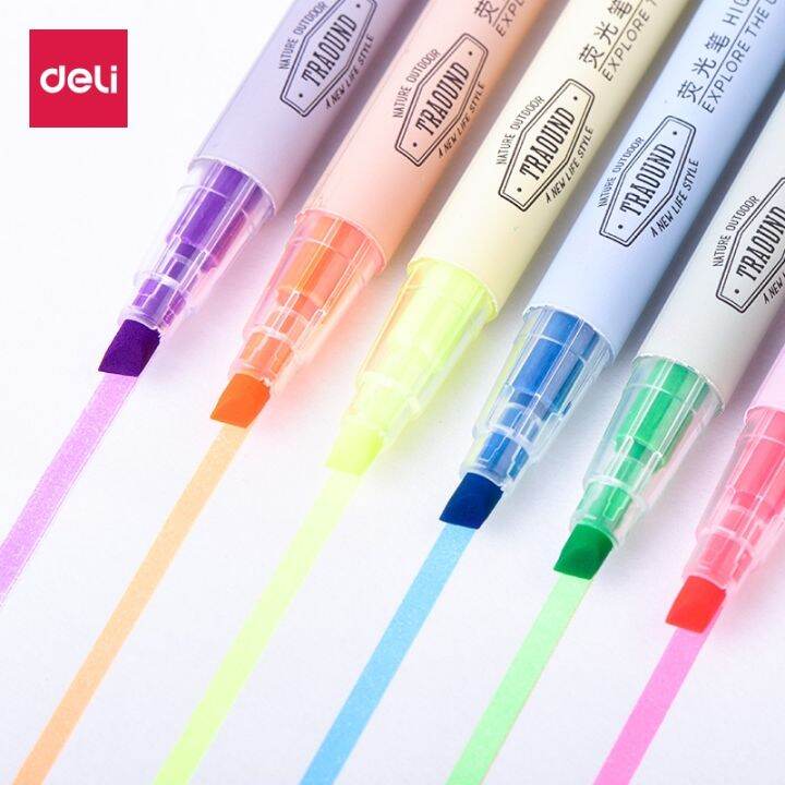 High-end Original Deli Fluorescent Marker Candy Color Double-headed ...