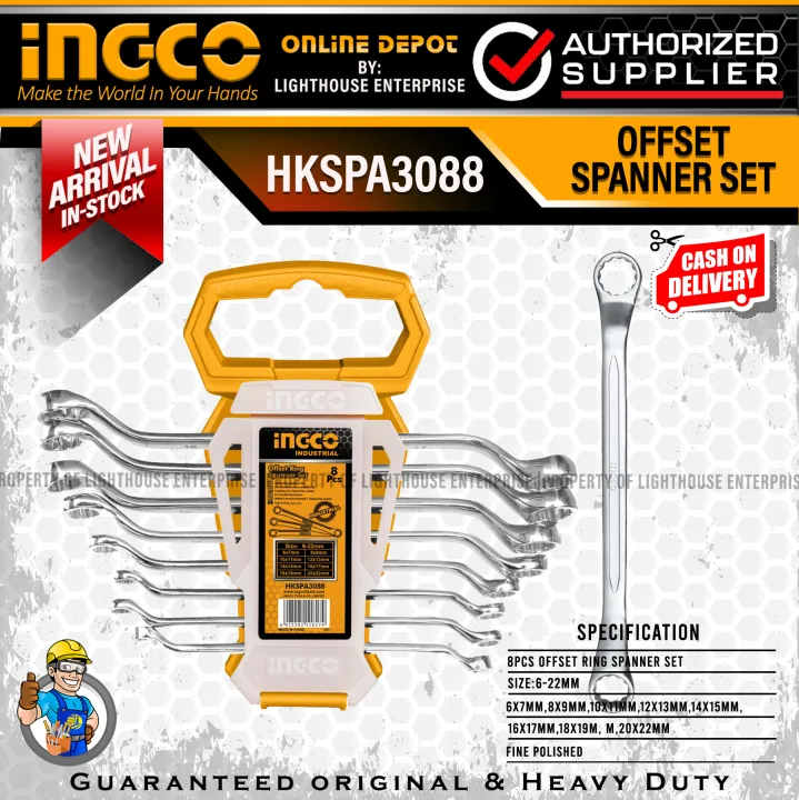 INGCO 8pcs Offset Ring Spanner Set (HKSPA3088) *LIGHTHOUSE ENTERPRISE* | Lazada PH