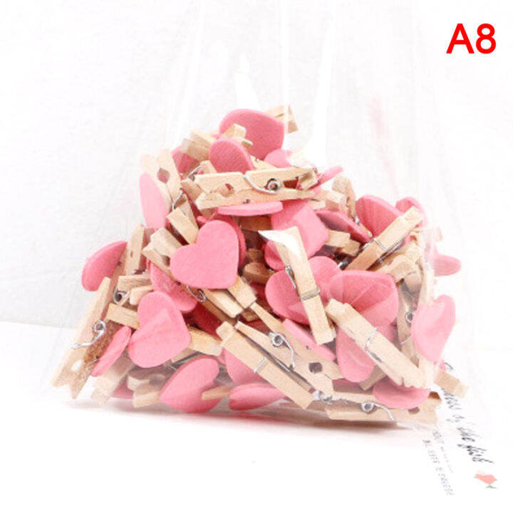 XINGK Fanghui 50ชิ้น/ล็อตสีแดงหัวใจรักราวแขวนเสื้อไม้หมุดรูปถ่ายคลิป ...