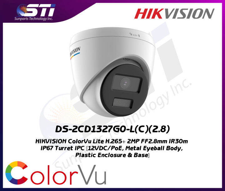 DS-2CD1327G0-L(2.8) HIKVISION ColorVu Lite H.265+ 2MP FF2.8mm IR30m IP67 Turret Dome IPC [12VDC ...