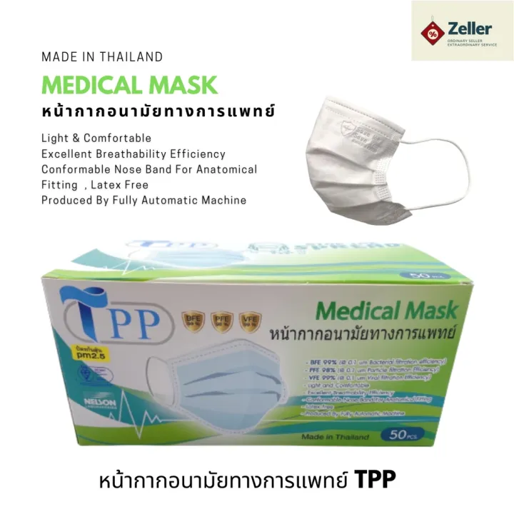 TPP Medical mask หน้ากากอนามัยทางการแพทย์แท้100% แมสทางการแพทย์ 3 ชั้น ...