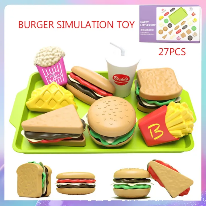 Toys for Kids Hamburger Pretend Play Cooking Toys Set Mini Simulation ...