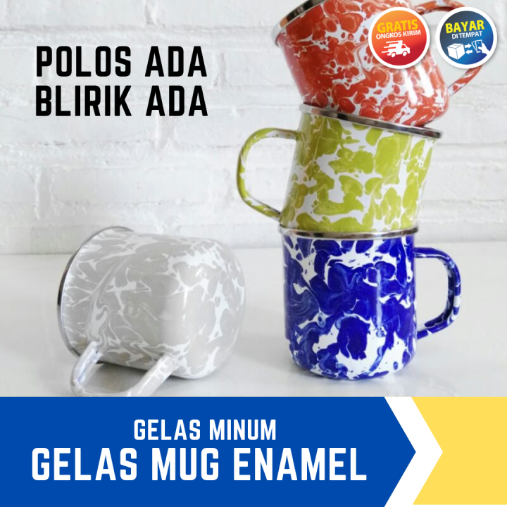 Gelas Enamel Jadul Murah Blirik dan Polos Ukuran 9 cm - 250ml / Mug ...