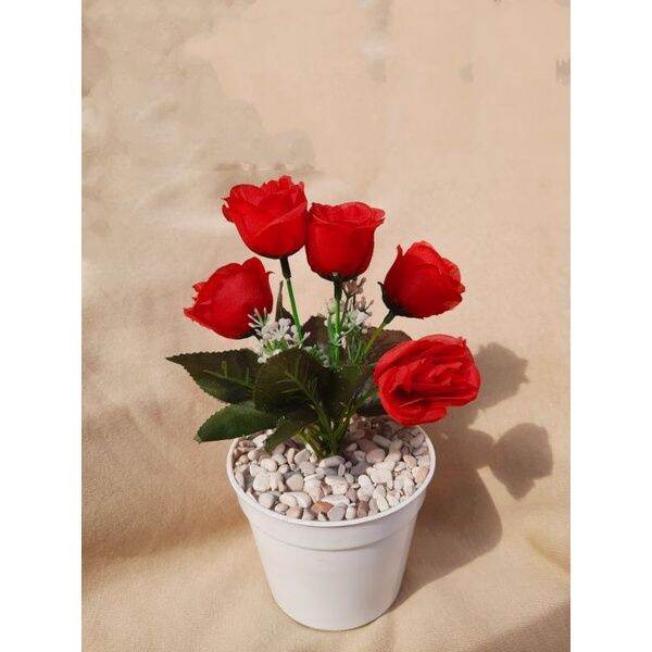 Bunga Mawar Plastik Lengkap Dengan Pot Dan Batu Kerikil/Bunga Hias ...