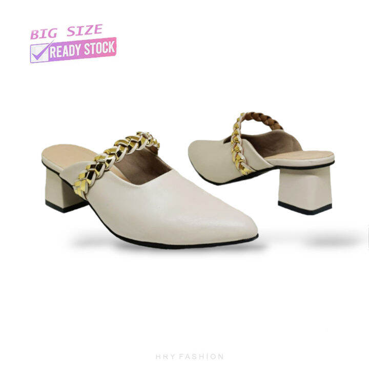 BIG Size 41 42 43 44 45 Sepatu Formal Wanita Kaki Gemuk Heels Slide ...