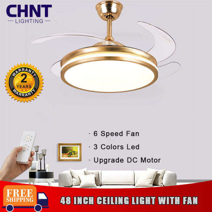 CHNT 48 Inches Retractable Ceiling Fan With Light Remote Control ,3 ...