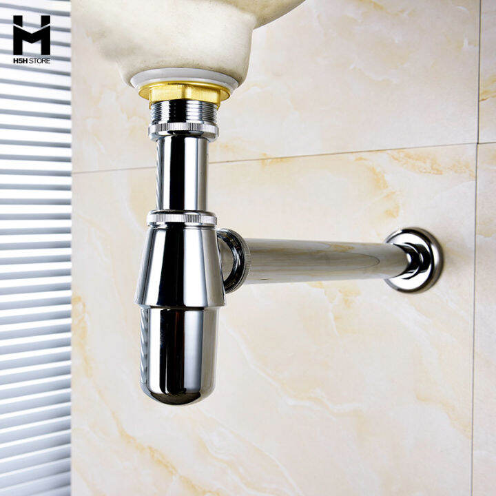 H5H Brass P Trap Basin Sink Waste Trap Drain Tube Kit Adjustable Height ...
