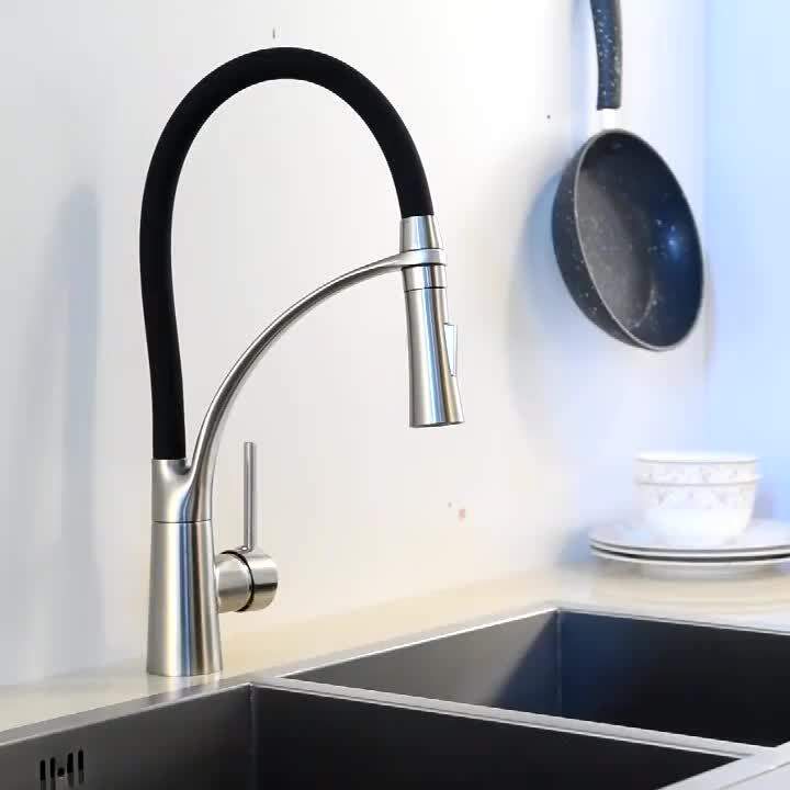 Chrome Rubber Kitchen Faucet Mixer Tap Rotation Pull Down Stream ...