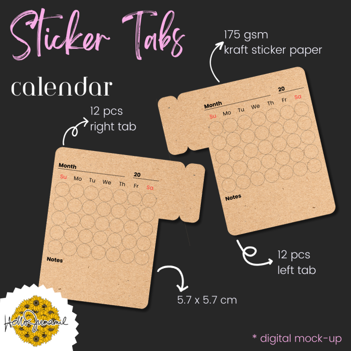 Premium undated calendar sticker tab 24pcs writeable kraft paper ...