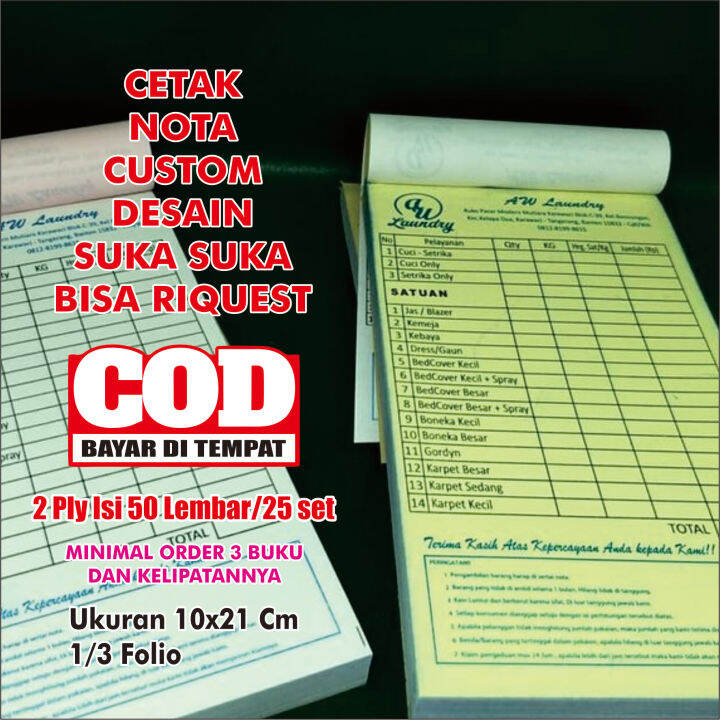 Cetak Nota Custom Nama Sendiri Ukuran 1/3 Folio 2ply Isi 50 Lembar ...