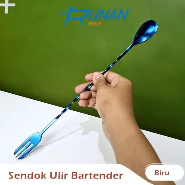 Cocktail Spoon Fork Sendok Ulir Double Bartender Sendok Mixer Biru ...