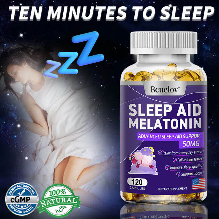 bcuelov 50 mg melatonin capsule solves insomnia and helps sleep adult ...