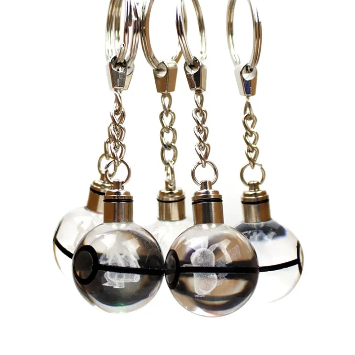 7 Colors Pokemon 3d Laser Engraving Keychain Anime Crystal Ball Action ...