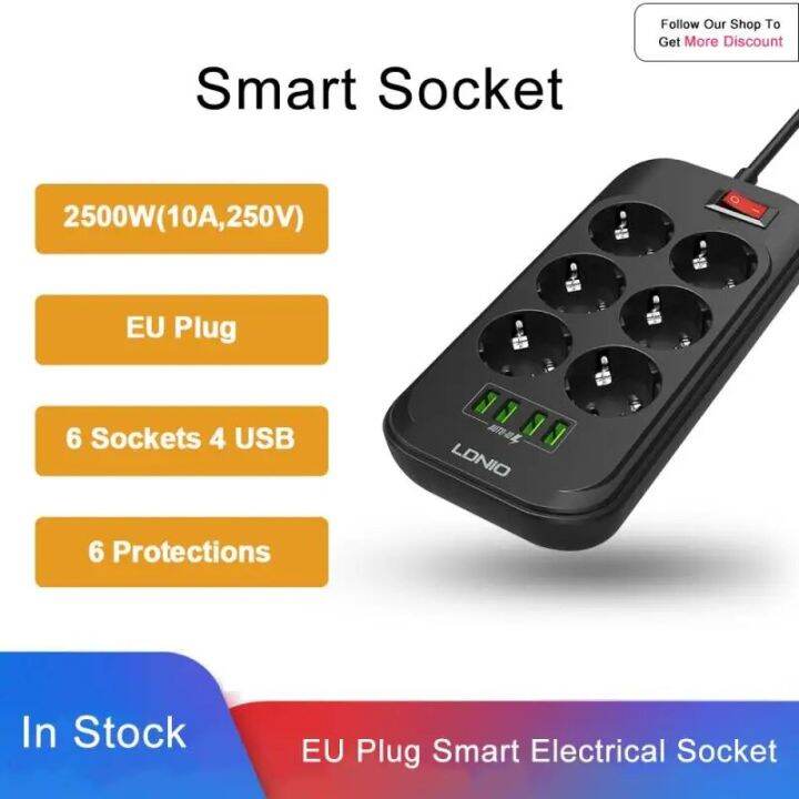 Smart Electrical Socket Plug Extension Power Strip 3.4A 4 USB Charger ...