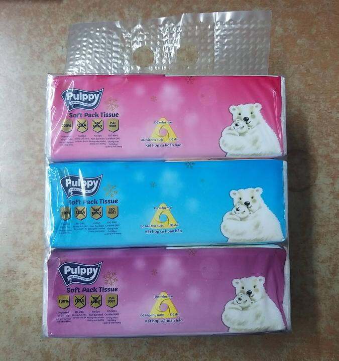 Combo 3 gói khăn giấy rút Pulppy 180 tờ - Pulppy softpack tissue ...