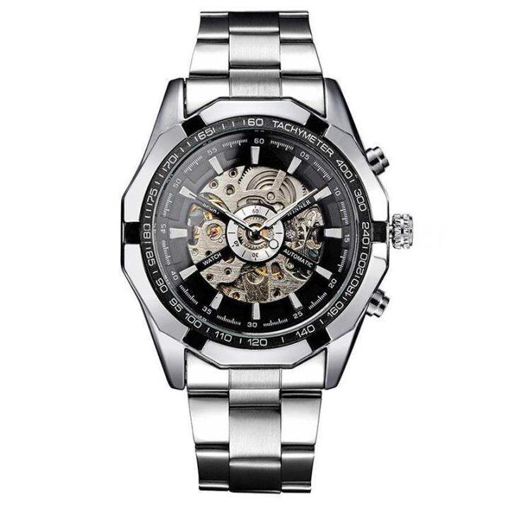 Winner นาฬิกาข้อมือสปอร์ตกลไกเหล็กกล้าไร้สนิมอัตโนมัติลายโครงกระดูกของ ...