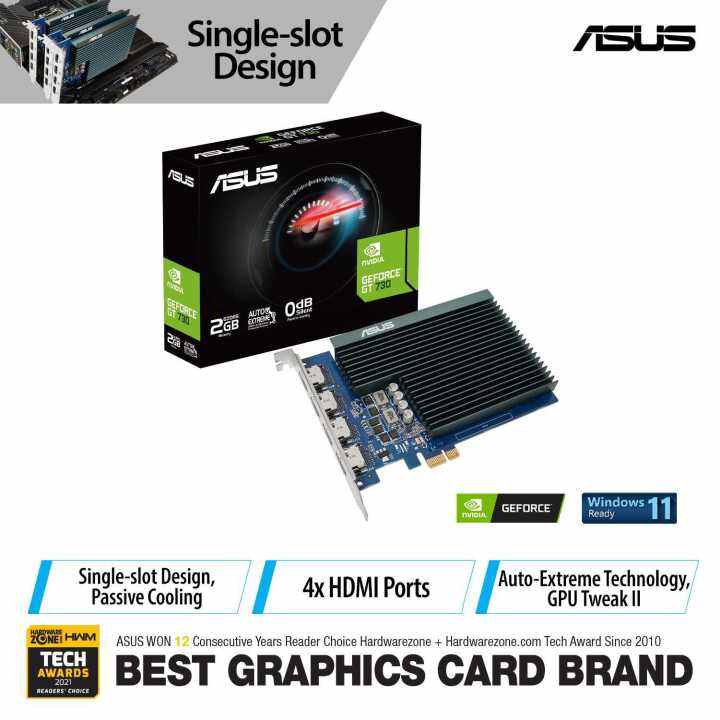 ASUS NVIDIA GeForce GT 730 Graphics Card (PCIe 2.0, 2GB GDDR5 Memory, 4x HDMI Ports, Single-slot ...