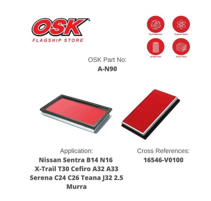 OSK AIR FILTER for Nissan Sentra B14 N16 X-Trail T30 Cefiro A32 A33 Serena C24 C26 Teana J32 2.5 ...