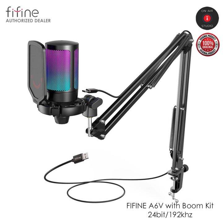 FIFINE RGB Mic A6V With Boom Kit Ampligame Gaming Microphone Condenser ...