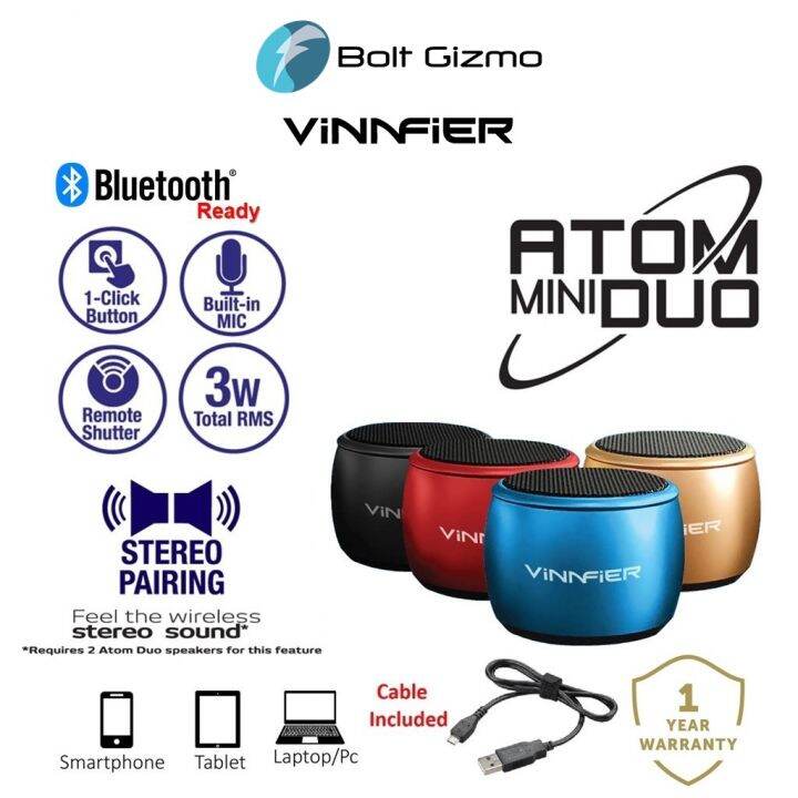 VINNFIER Atom Mini Duo Portable Speaker with Bluetooth Duo Pairing ...