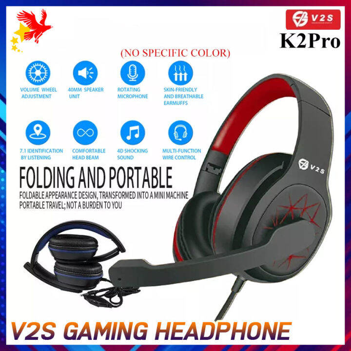 V2S K2pro Foldable Headphone Wired Gaming Headphone with Headset Stereo ...