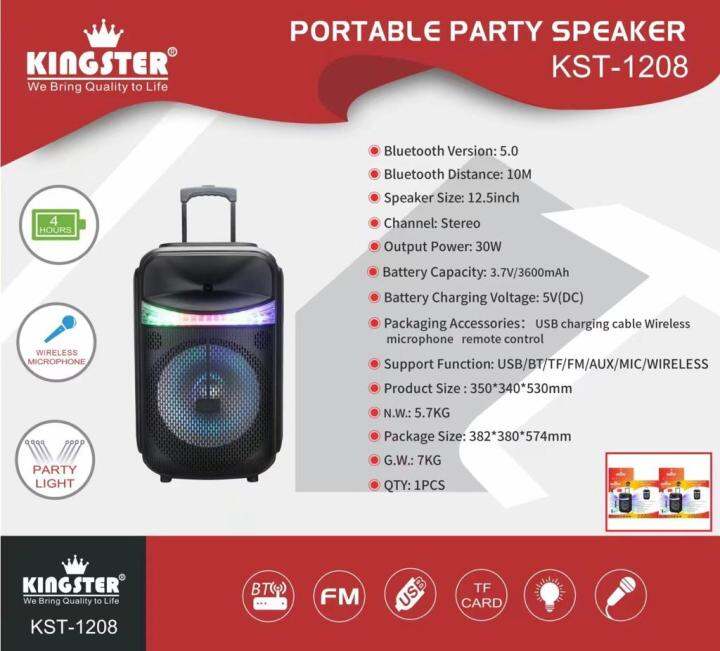 KINGSTER KST-1208 5000W 12.5 Inch Portable Karaoke Wireless Party ...