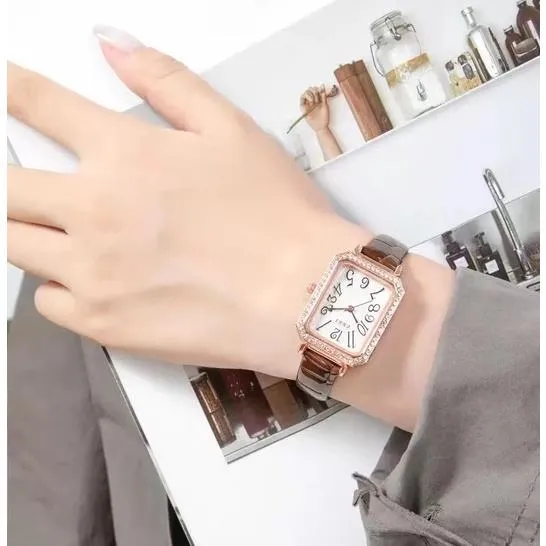 NECK watch 007 Woman Fashion Diamond Roman Square Belt Quartz Watch ...