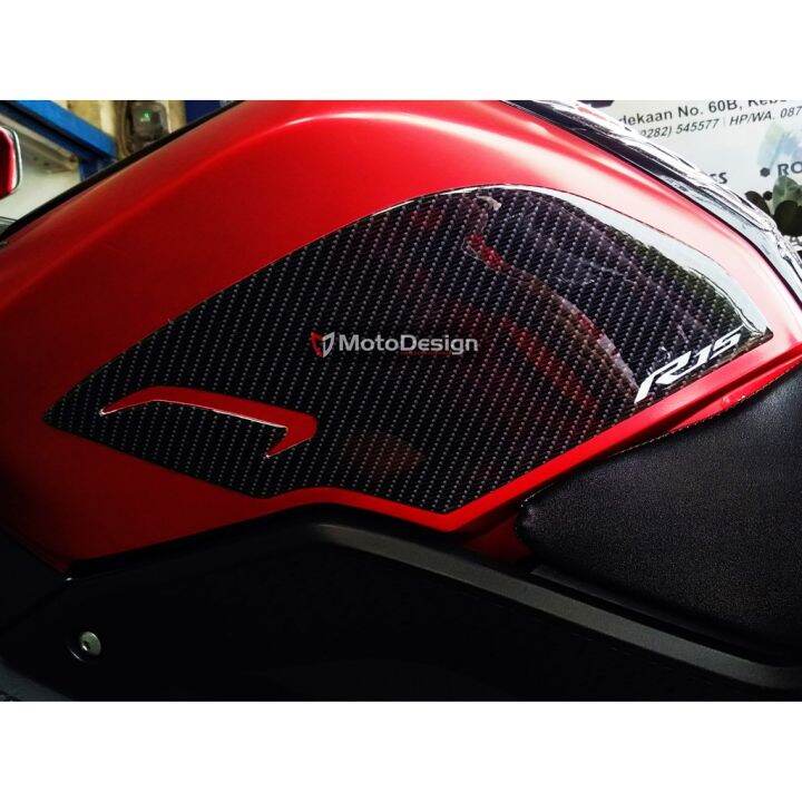 Yamaha R15 V3 Black Carbon Pattern Embossed Side Tank Pad Sticker Set ...