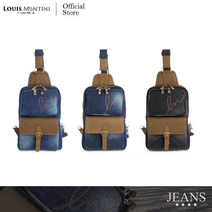 Louis Montini (JEANS) กระเป๋าคาดอก Belt bag ผ้ายีนส์ผสมหนังวัวเเท้ ...