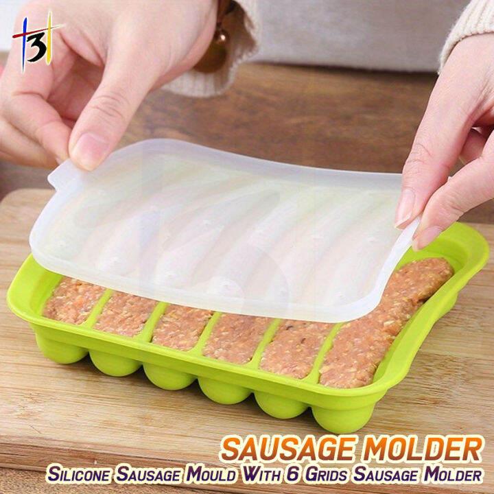 Sausage Maker Mould With Lid 6 Grids Silicone DIY Ham Hot Dog Molder ...