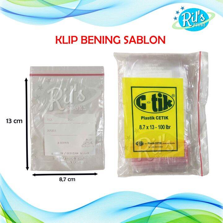 Plastik Klip Obat Bening Sablon 8,7x13cm C-Tik / Ziplock Bening Sablon ...